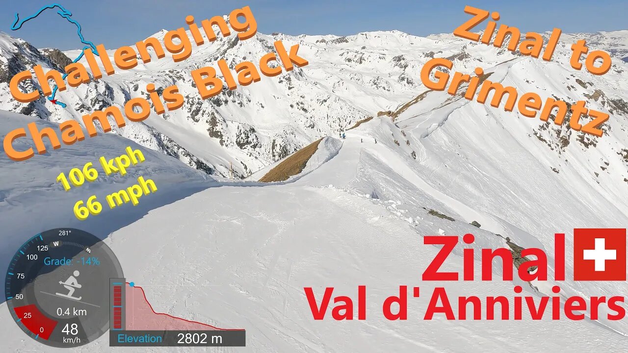 [4K] Skiing Zinal, 106 KPH on Chamois Black to Grimentz, Val d ...