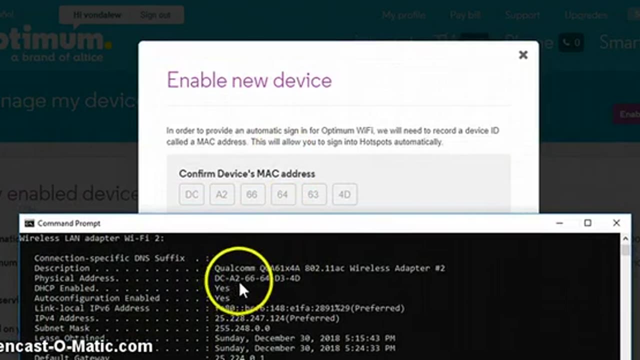 How To Enable A New Device Using Your Mac Address On Optimum Wifi