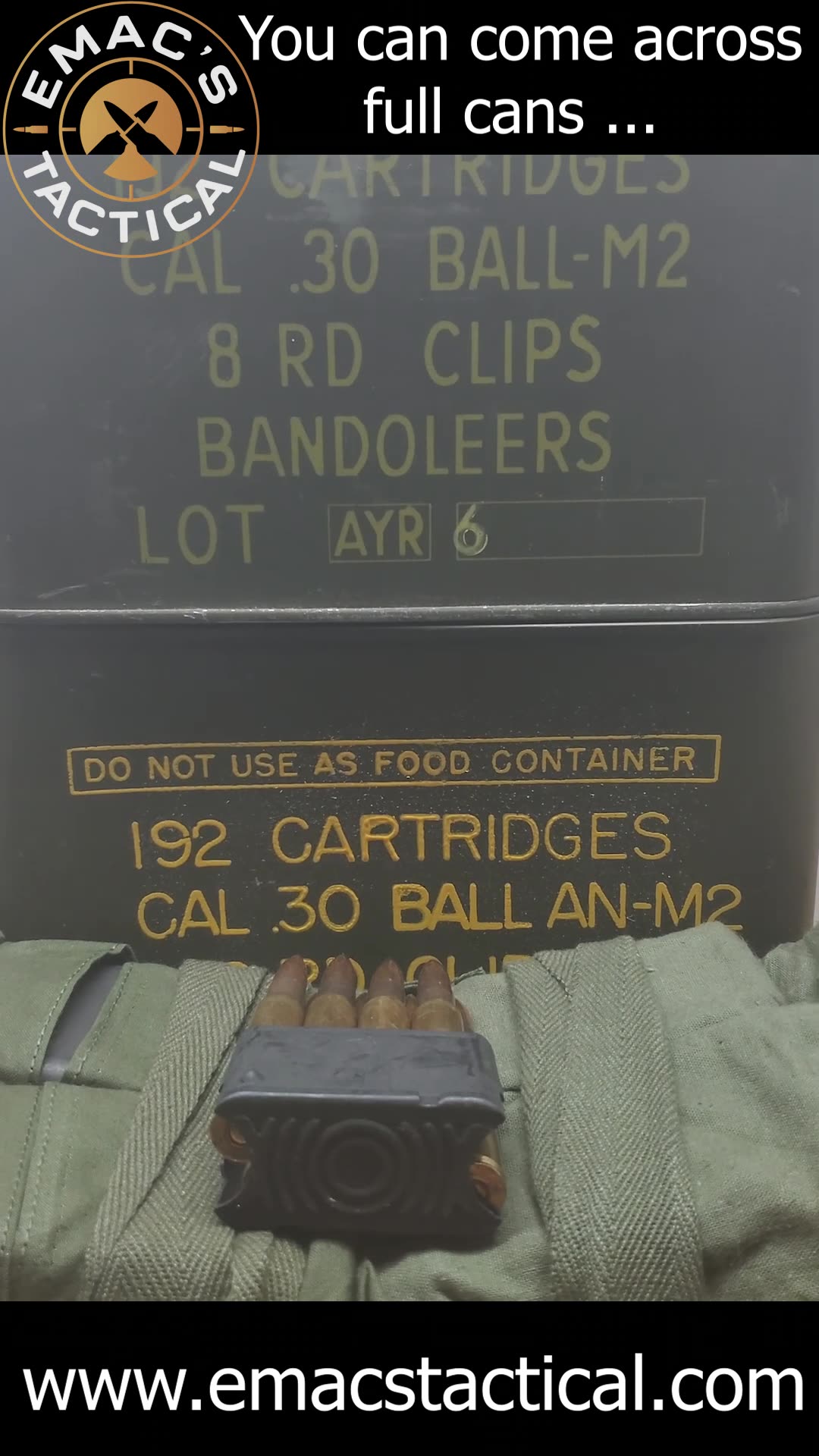 30-06 M2 Ball, M1 Garand Full 192 Spam Can - Military Surplus Ammo