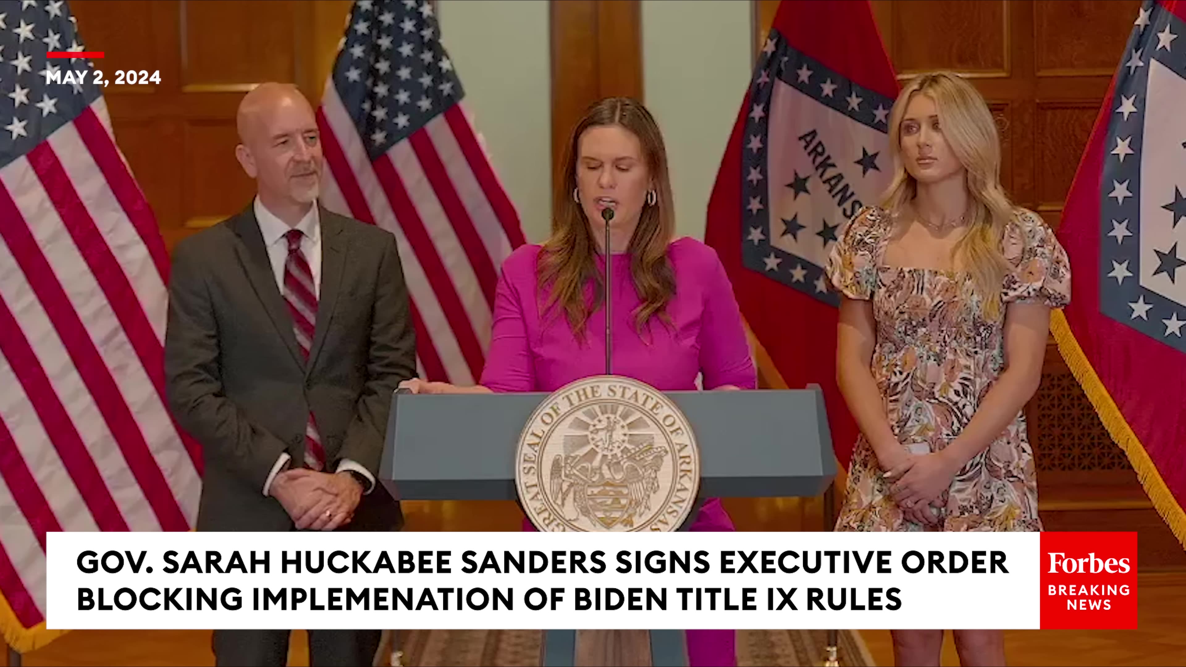Gov. Huckabee Sanders—With Riley Gaines—Signs Exec Order Against Biden ...