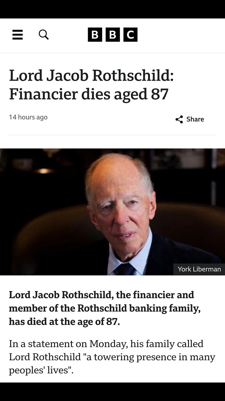 Lord Jacob Rothschild, Financier and Member of the Rothschild Banking ...