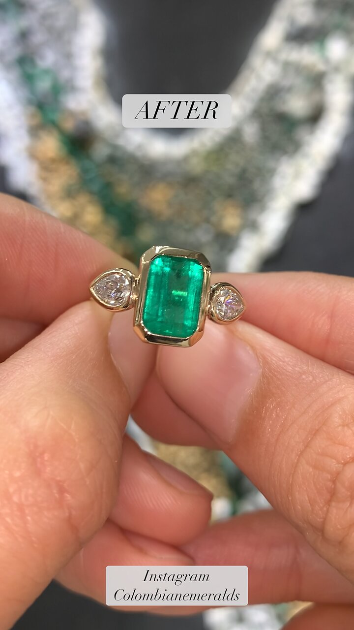 Hand Making a bezel set three stone emerald engagement Ring Gold - how ...