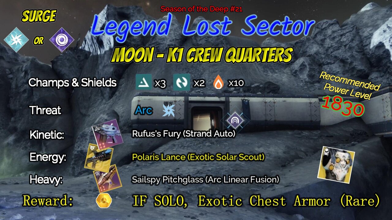 Destiny 2 Legend Lost Sector: Moon - K1 Crew Quarters on my Arc Titan 6 ...