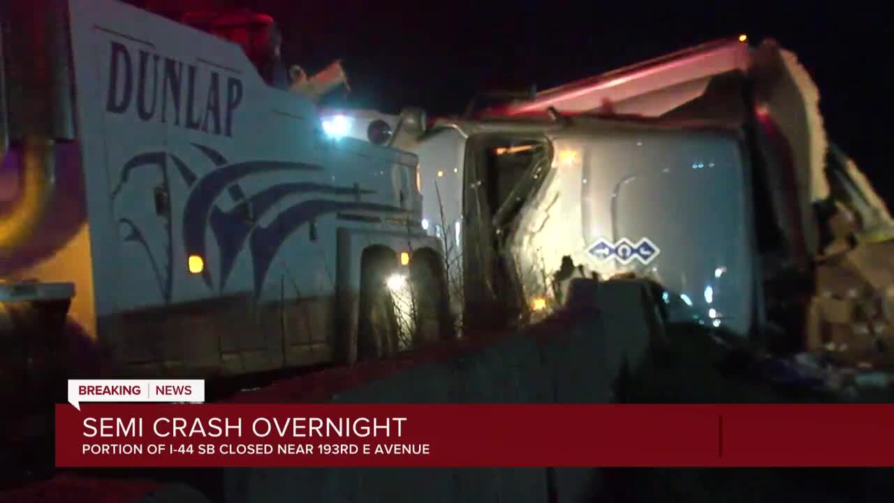 Tipped semi causes highway closure