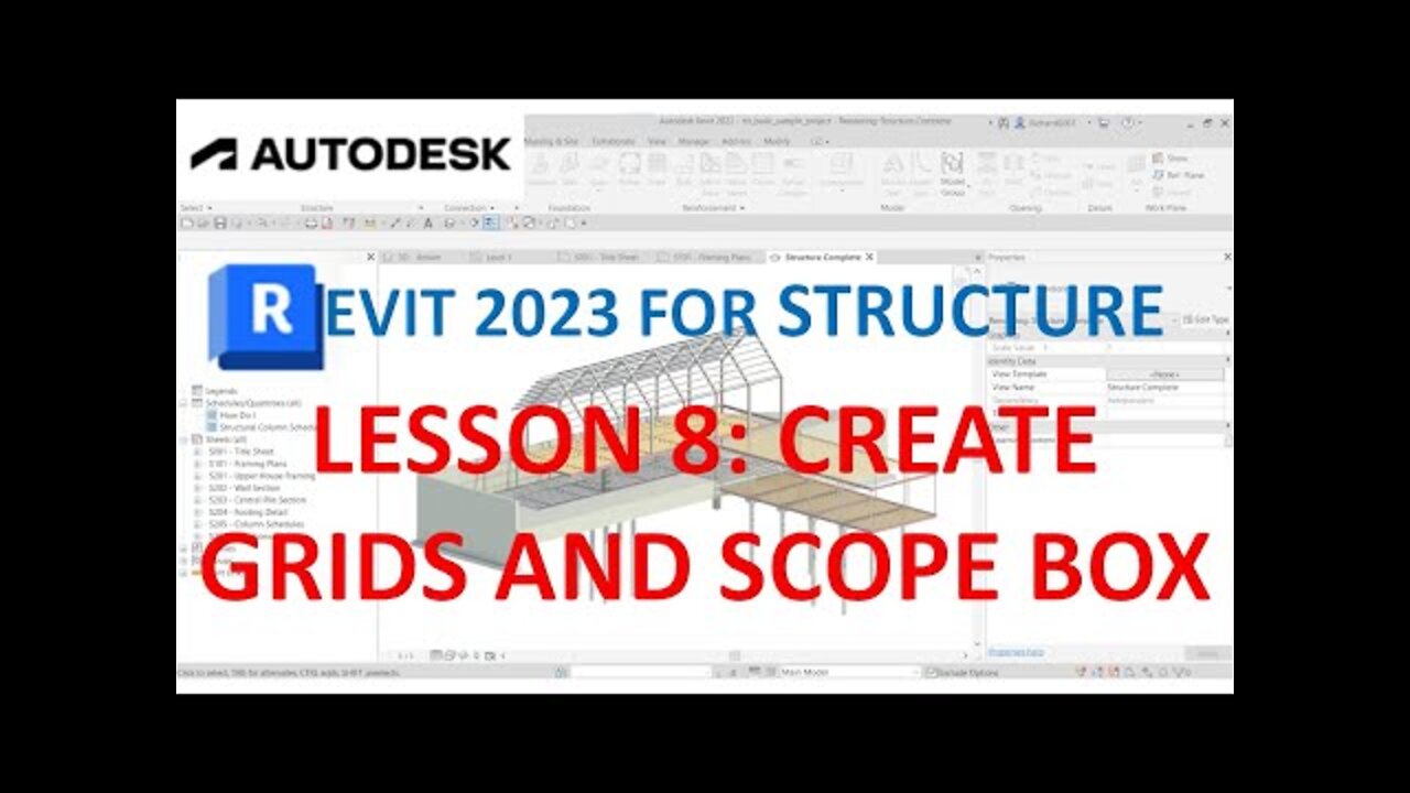 REVIT 2023 STRUCTURE: LESSON 8 - CREATE GRIDS AND SCOPE BOX