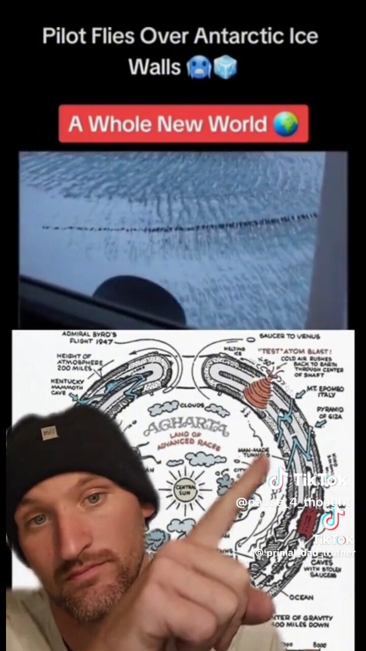 A pilot flies over the ice wall in Antarctica
