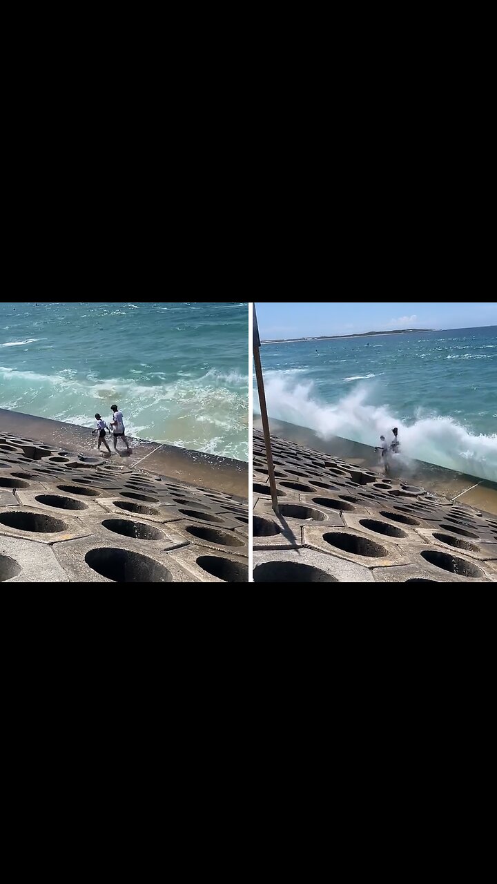 Reckless Beachgoers Get Wiped Out By Massive Wave