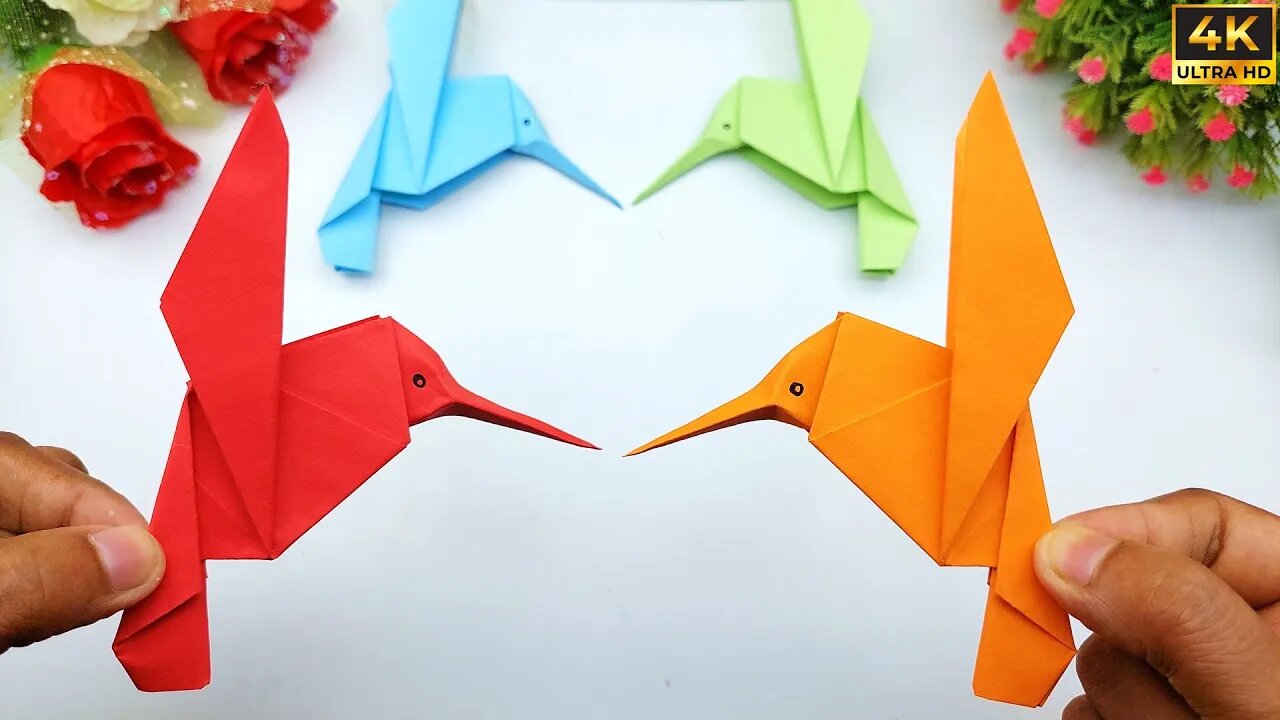 Paper hummingbird making / Origami bird / How to make paper bird / Easy ...
