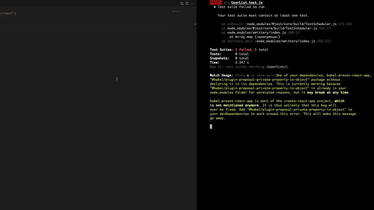 Testing The Userlist In React 017