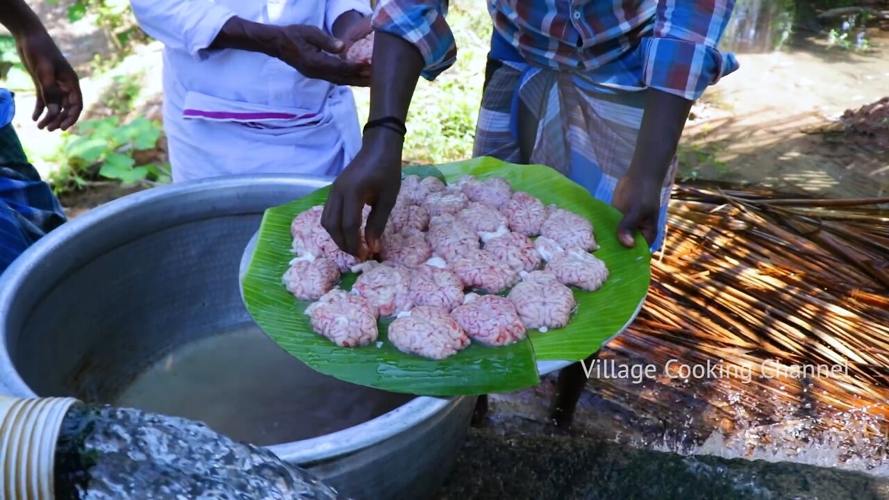 GOAT BRAIN Recipe | Cleaning and Cooking in Village | 25 Full Goat ...