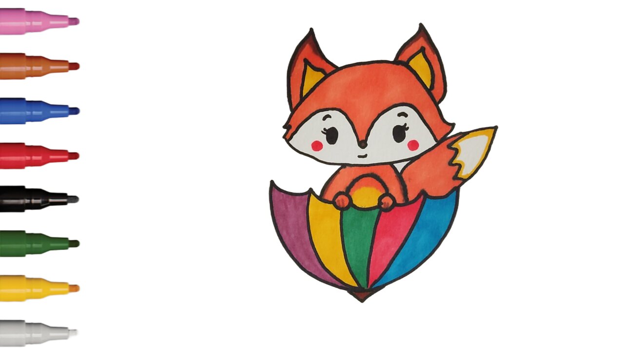 How to Draw and Color a Fox 🦊 and Umbrella ☂️ | Fun Drawing Tutorial ...