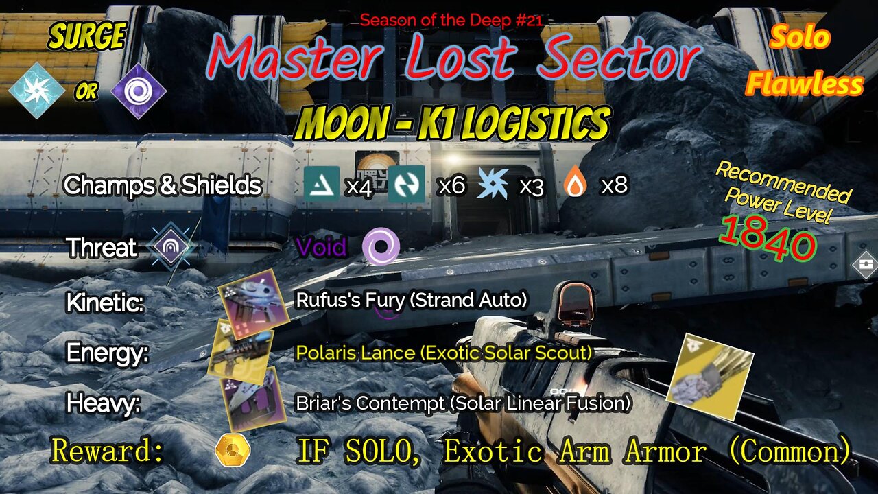 Destiny 2 Master Lost Sector: Moon - K1 Logistics on my Strand Warlock ... Destiny 2 Master Lost Sector: Moon - K1 Logistics on my Strand Warlock ...
