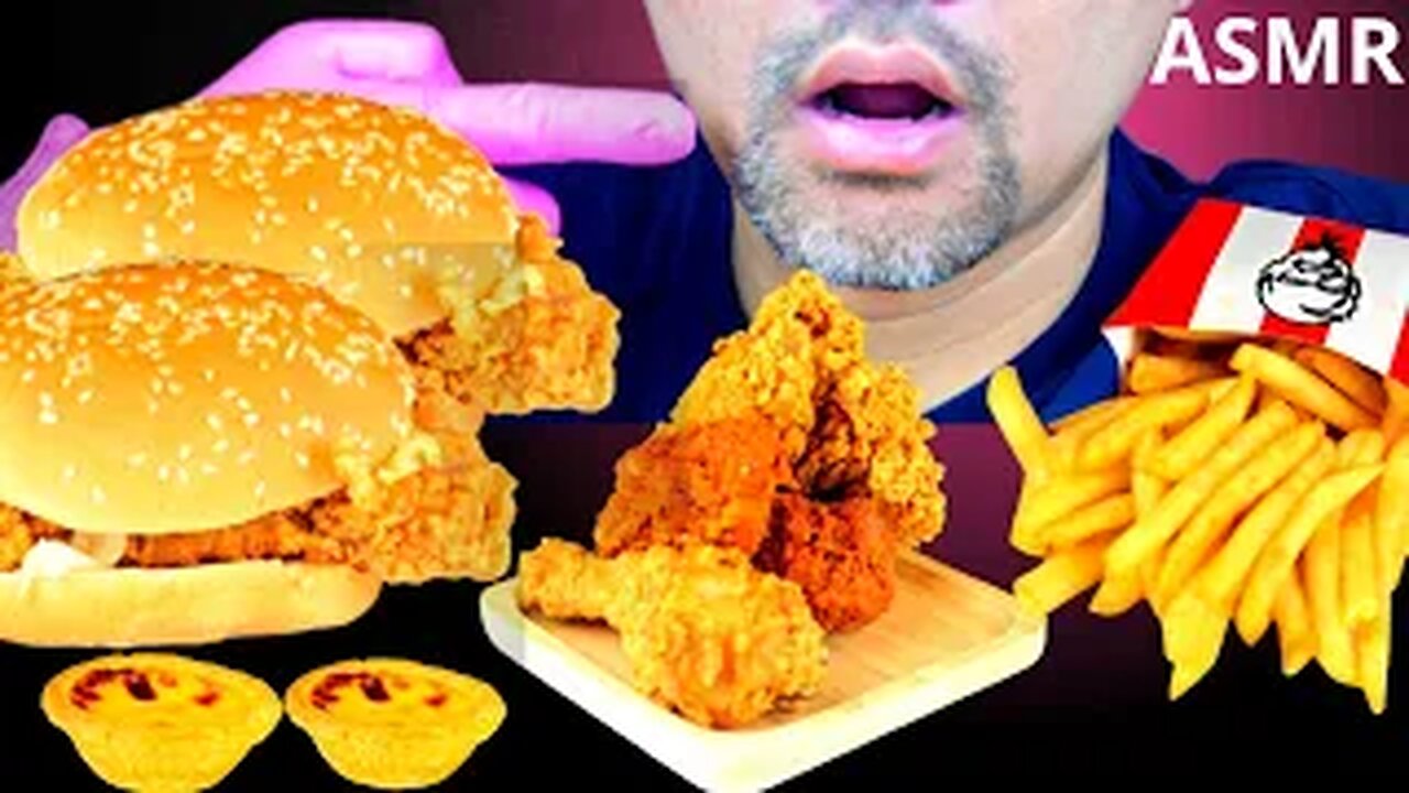 ASMR MUKBANG ,Fried chicken,Zinger Burger,French fries,Egg tart ,Asmr ...