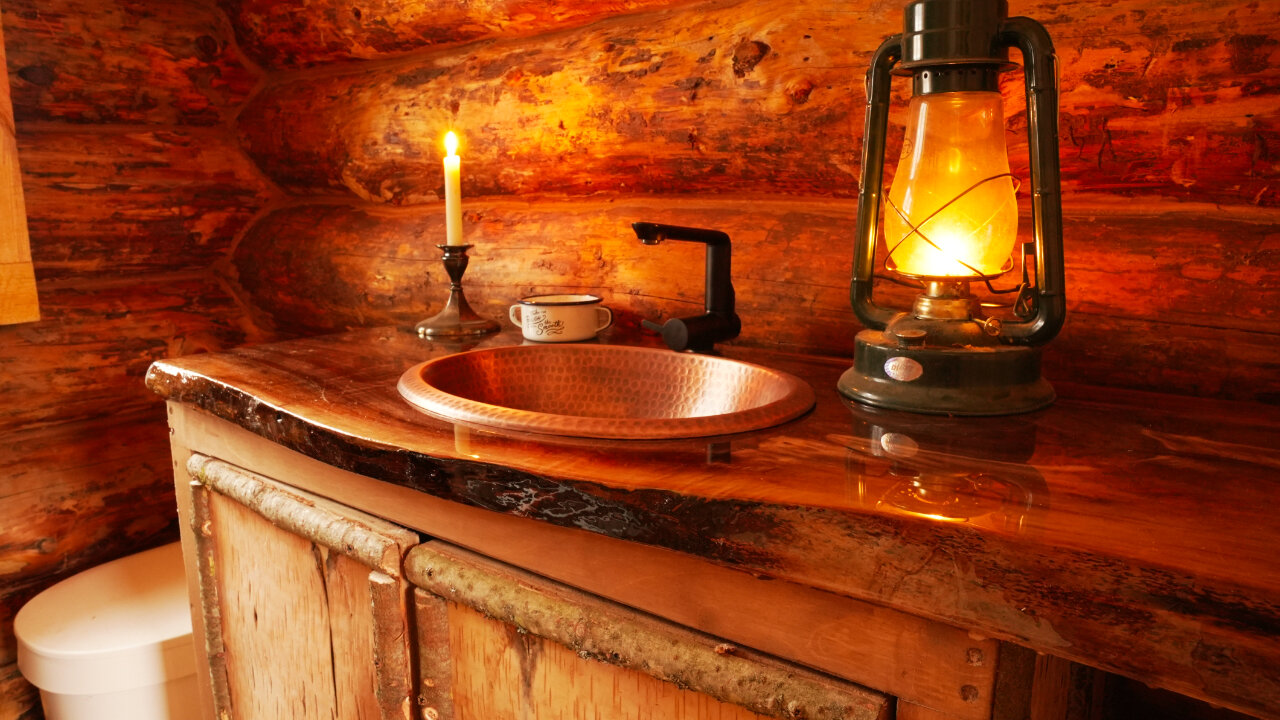 Installing A Clawfoot Tub And Walnut Countertop In Bathroom In My Hand Built Off Grid Log Cabin