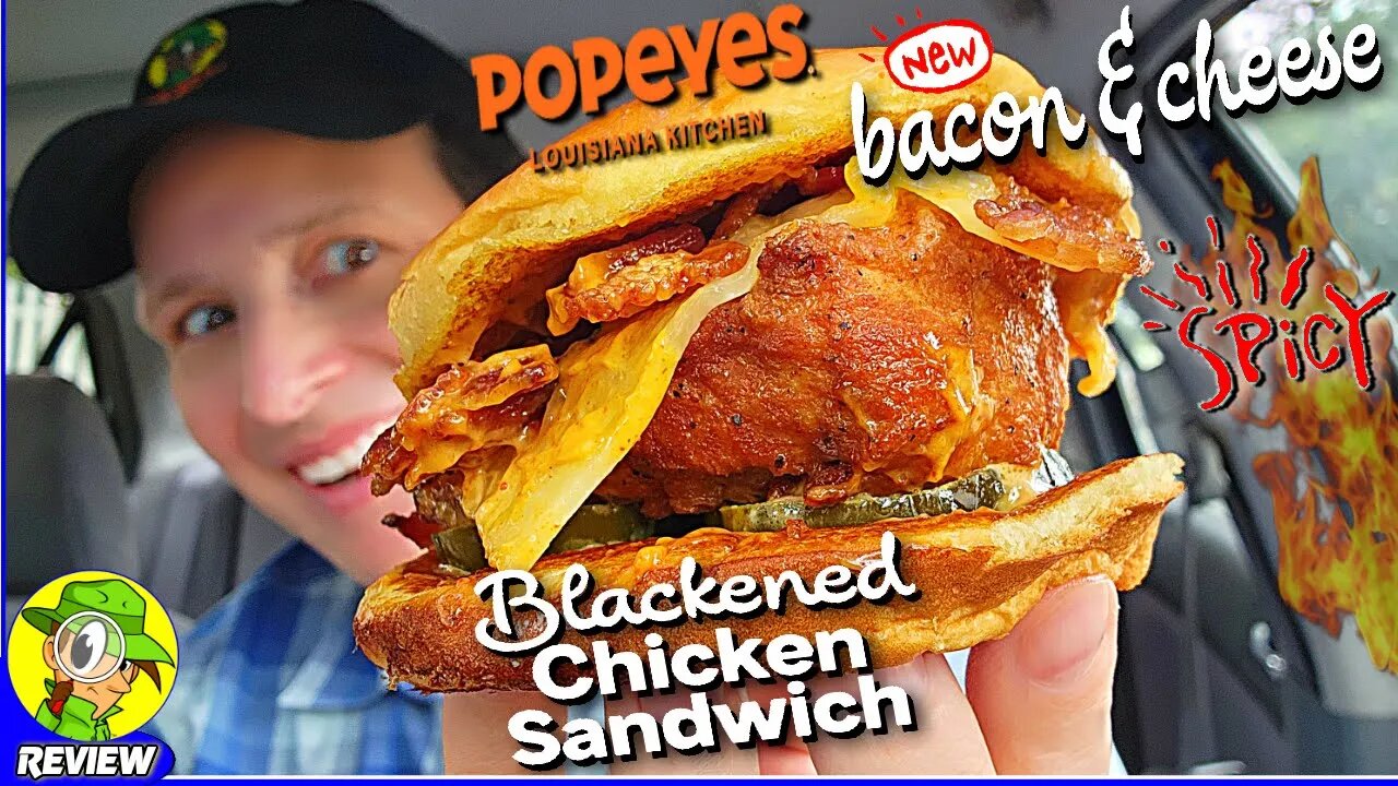 Popeyes® SPICY BLACKENED BACON & CHEESE CHICKEN SANDWICH Review ⚜️🔥🥓🧀🍗🥪 ...