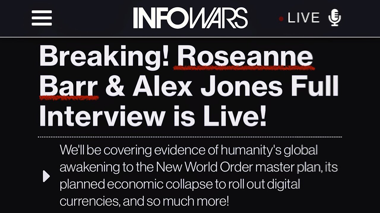 Roseanne Barr on The Great Awakening, in-Studio with Alex Jones — Her ...