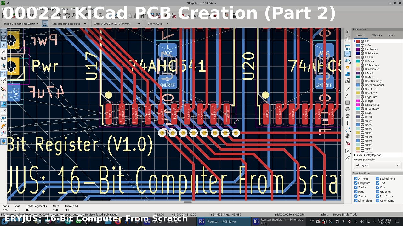 0022 Kicad Register Pcb Layout Part Ii 16 Bit Computer From Scratch