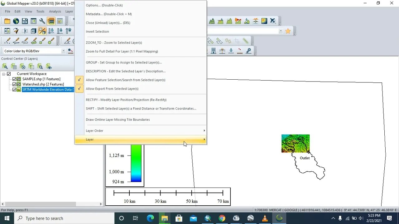 How to Georeference, mask with Dem & Export a watershed from Globalmapper to ArcGis