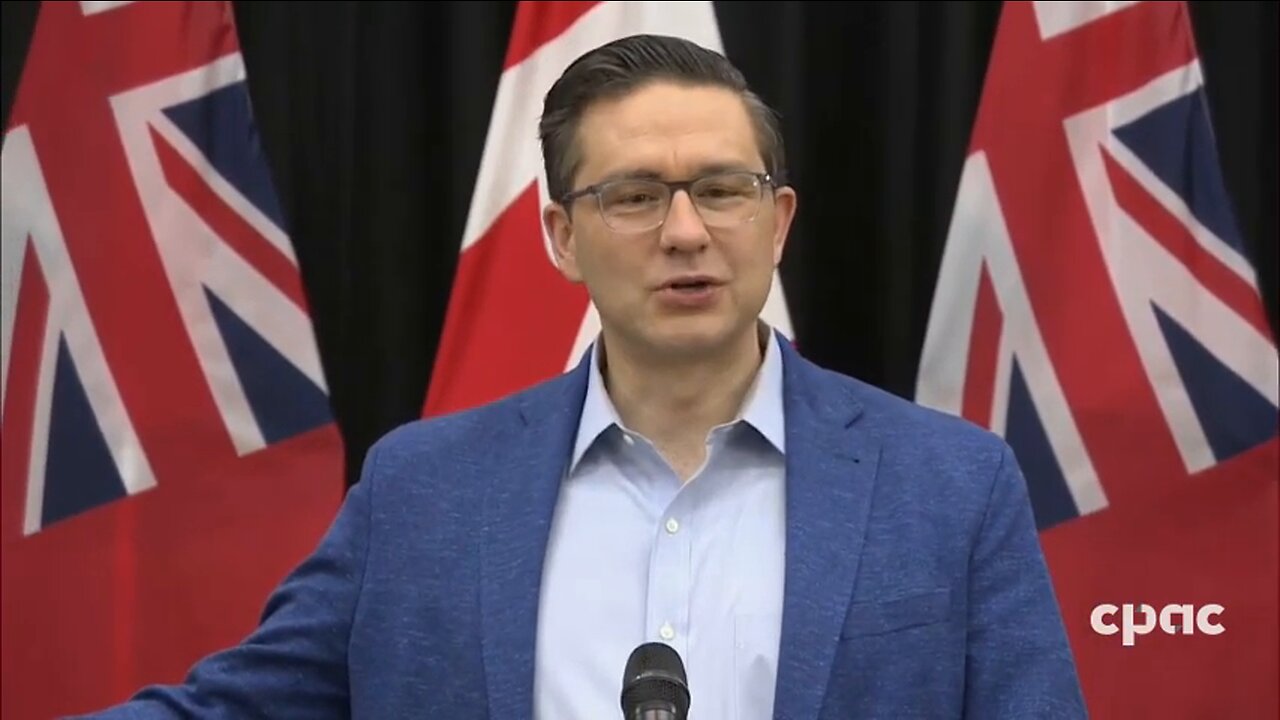 Conservative Leader Pierre Poilievre speaks with reporters in Winnipeg ...
