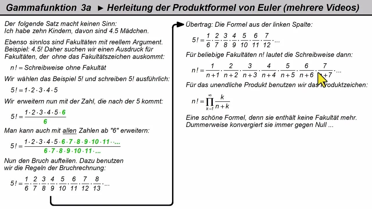 Gammafunktion 3a Herleitung der Euler-Produktformel (mehrere Videos)