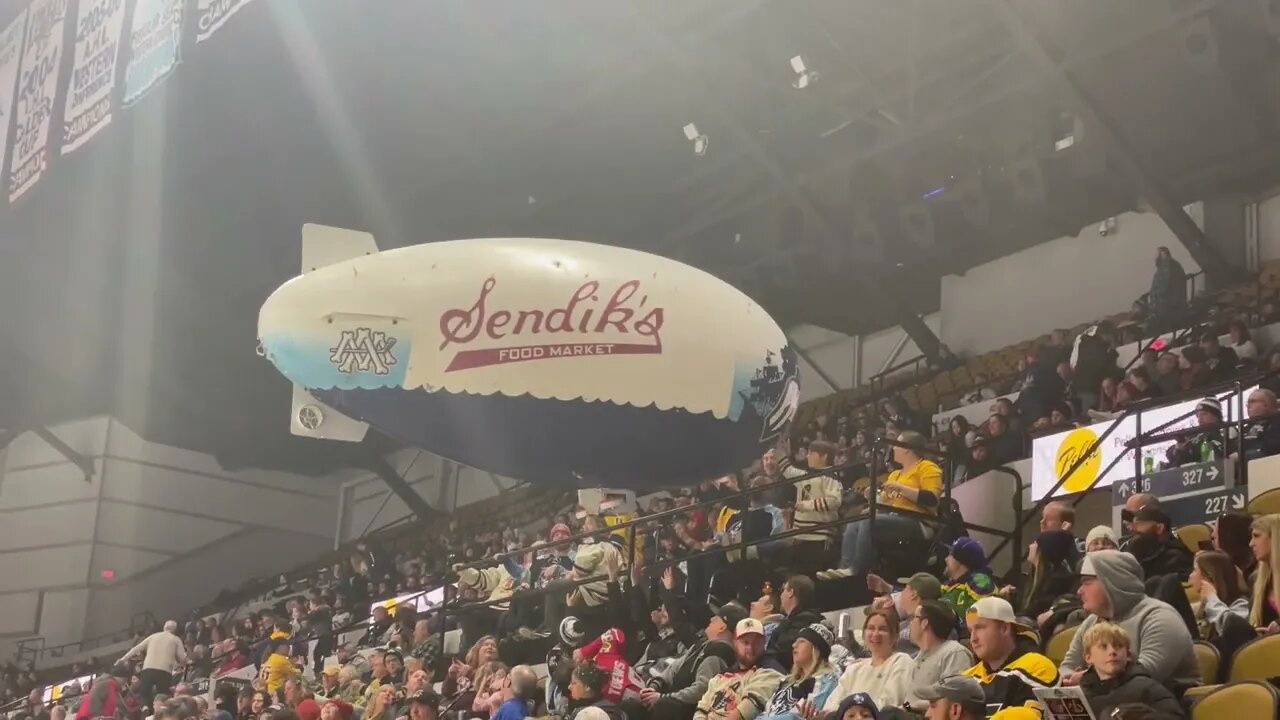 The Milwaukee Admirals Blimp flying at the Panther Arena