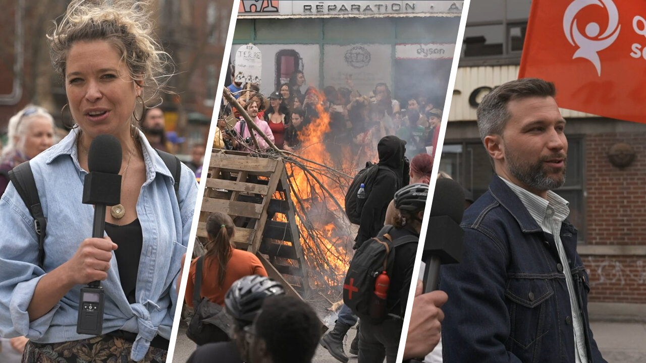 Climate activists set fire in the street during a protest on Earth Day