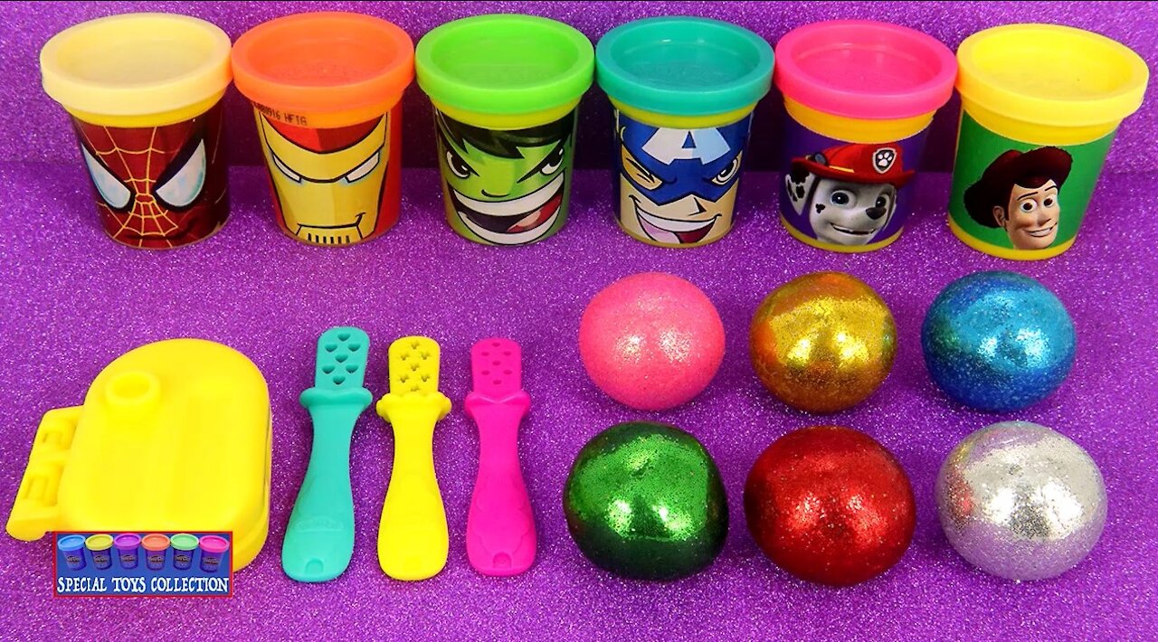 6 Glitter, Play Doh, Balls, Making 3 Ice-Cream, Learn Colors, for Kids ...