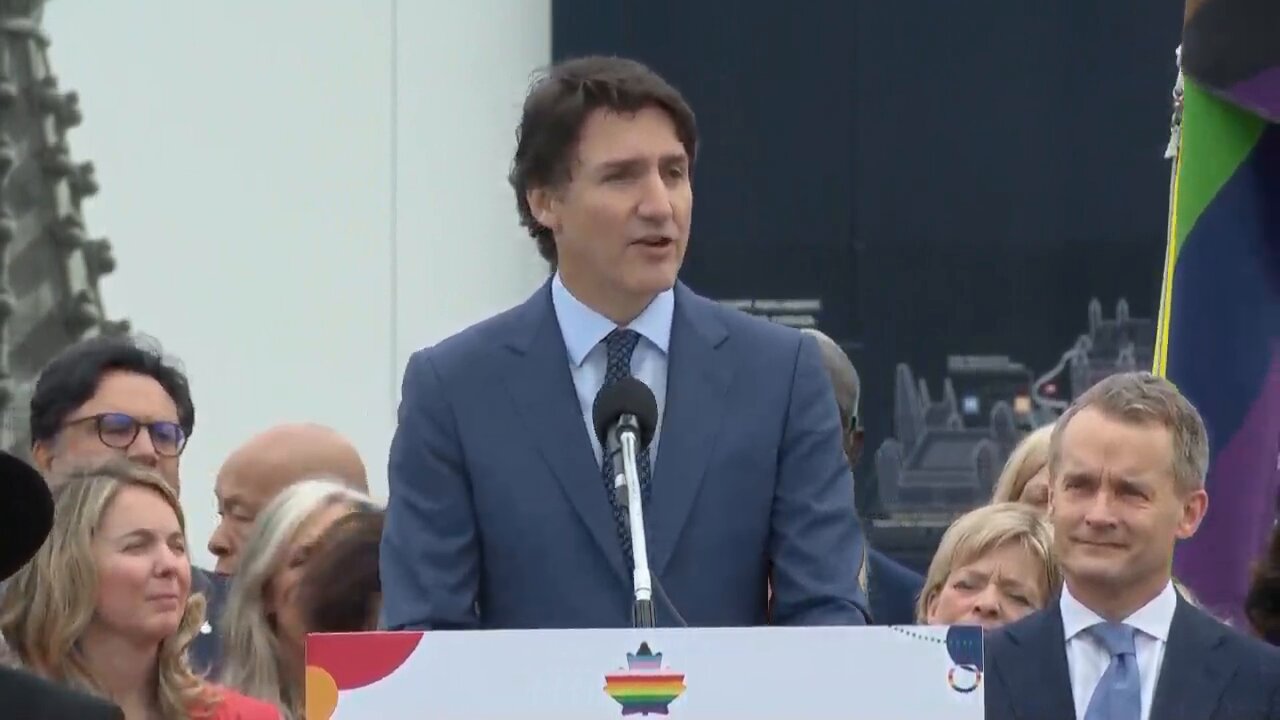 Canada: PM Justin Trudeau attends flag-raising ceremony for Pride Month ...