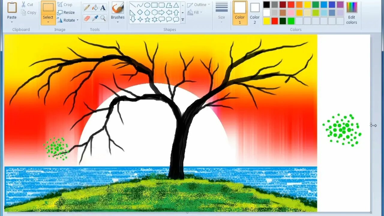 beautiful Moonlight Scenery In Ms Paint | Ms Paint drawing