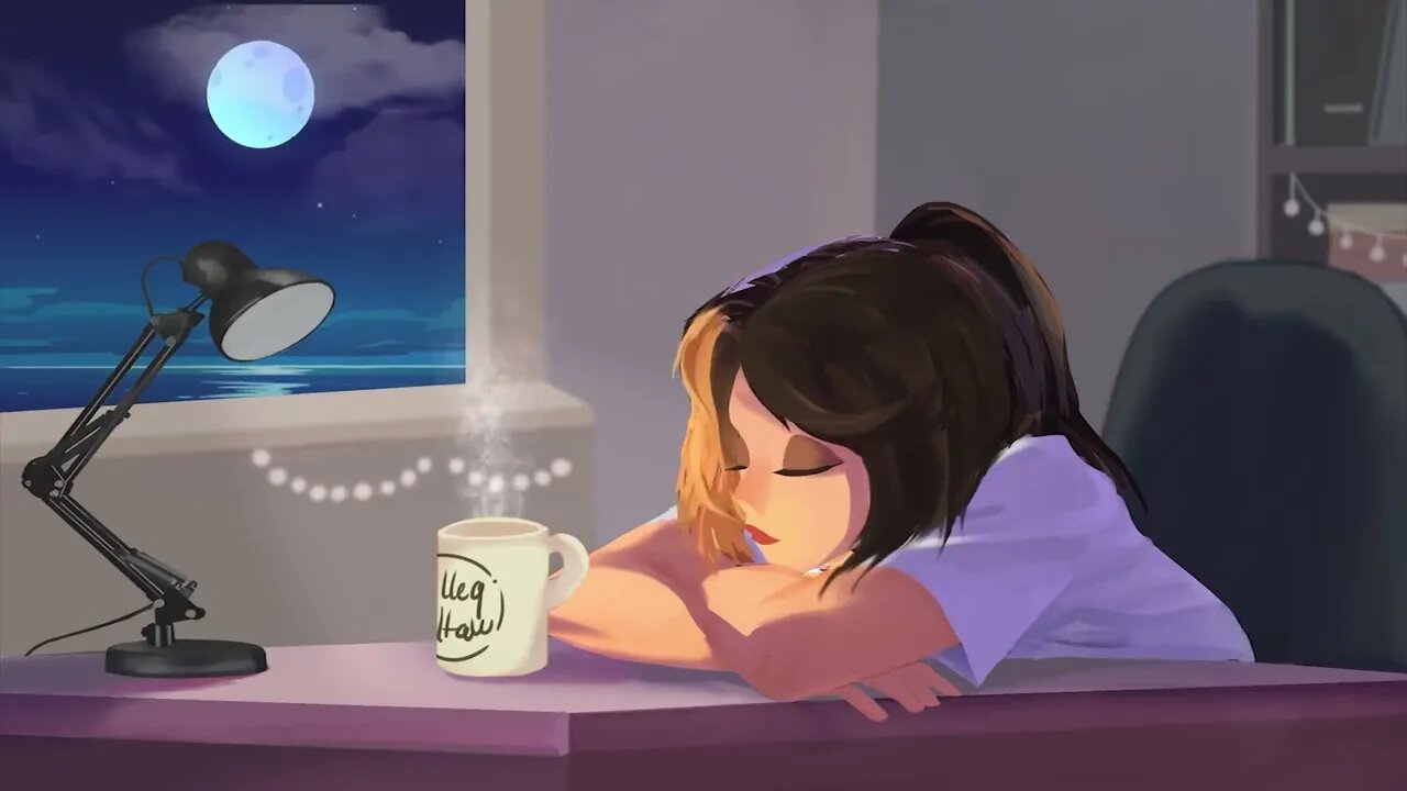 Cool rhythms with an animated scene, a full moon and a thoughtful girl ...