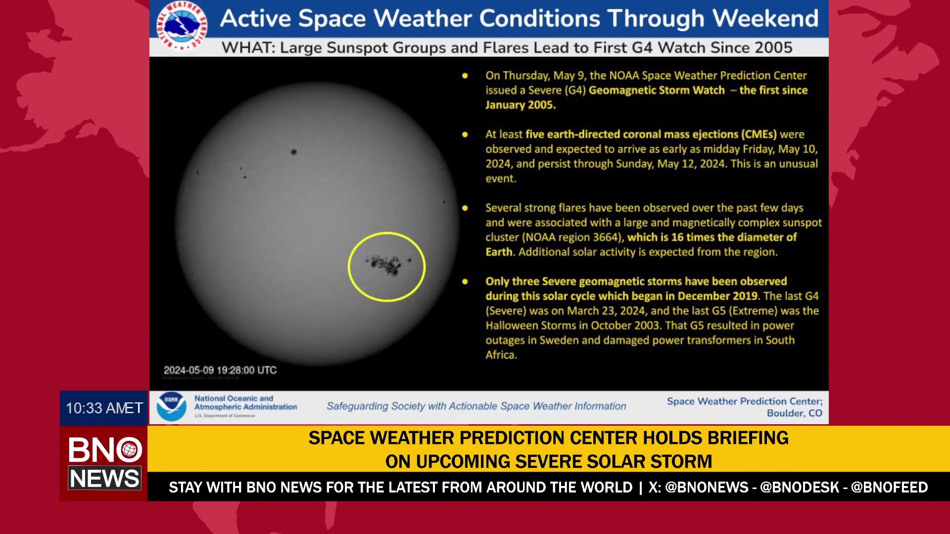 NOAA holds briefing about upcoming severe solar storm