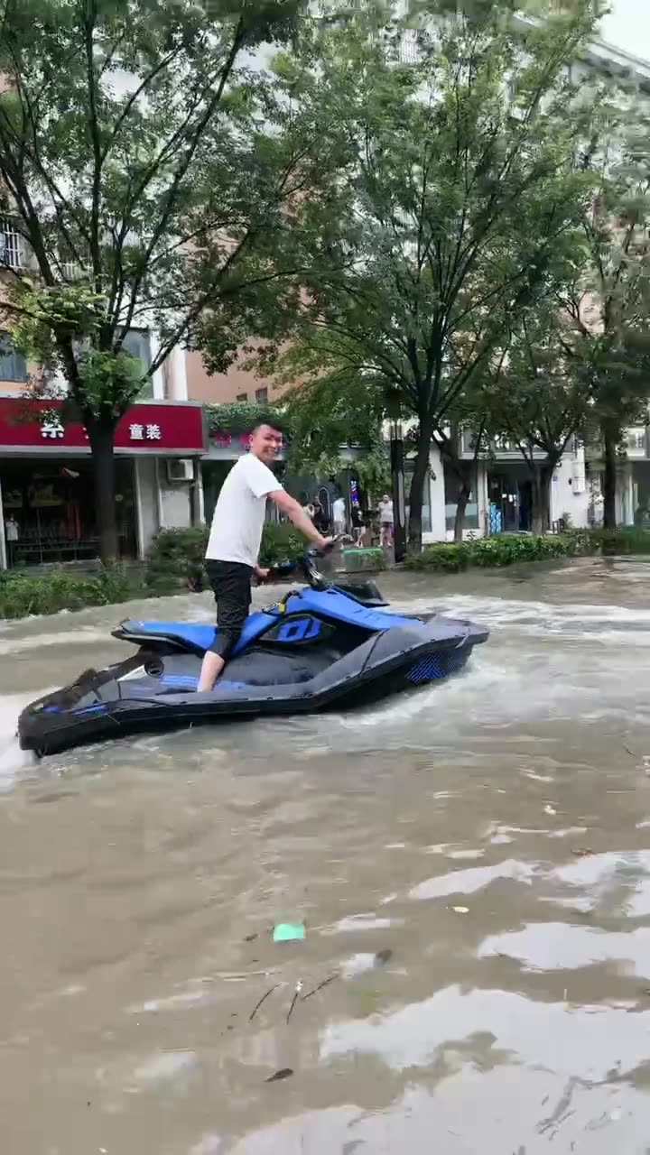 Jet Skiing Through Flooded Streets