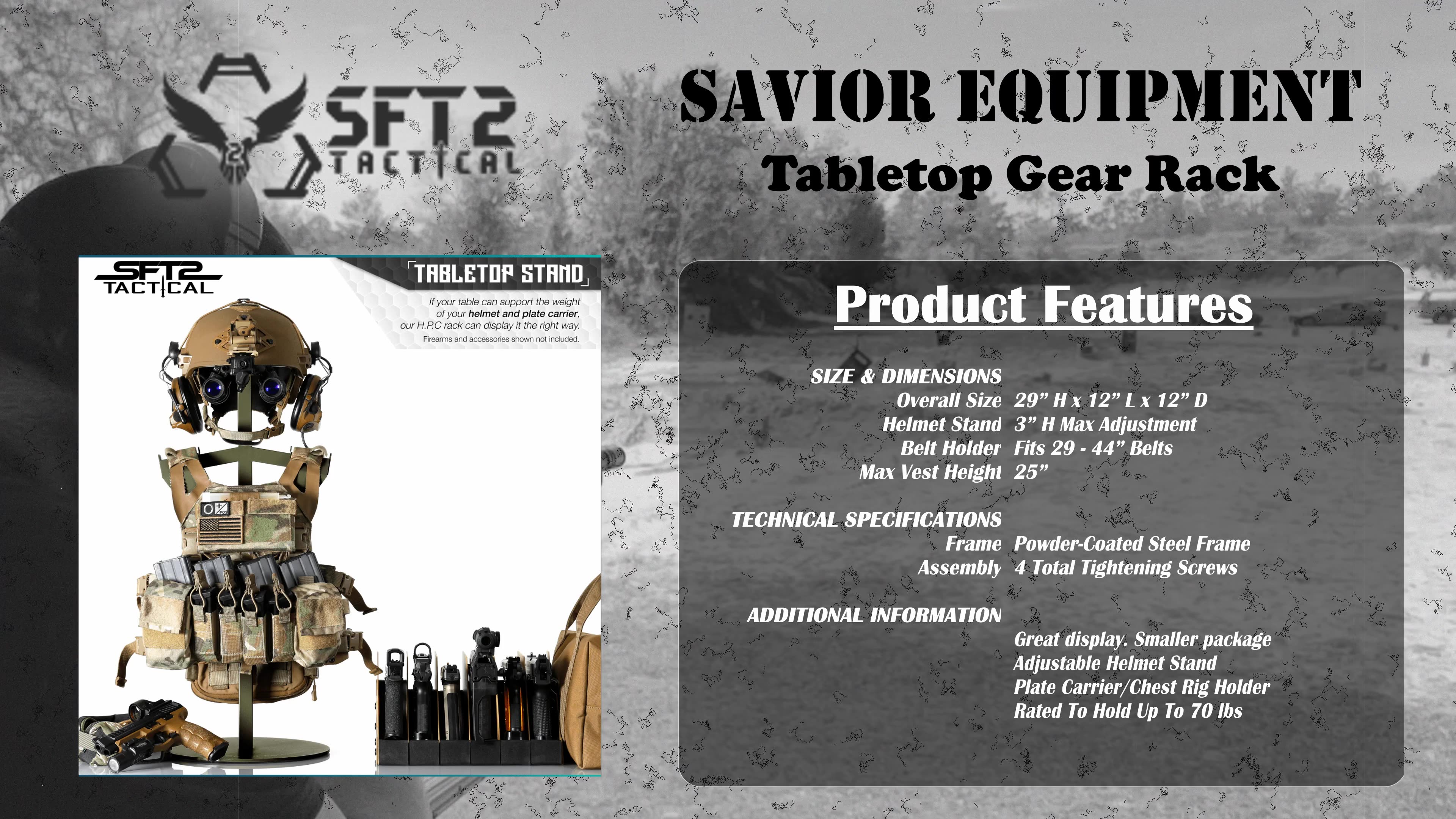 SFT2 Tactical Savior Equipment Tabletop Gear Rack for Plate Carrier and ...