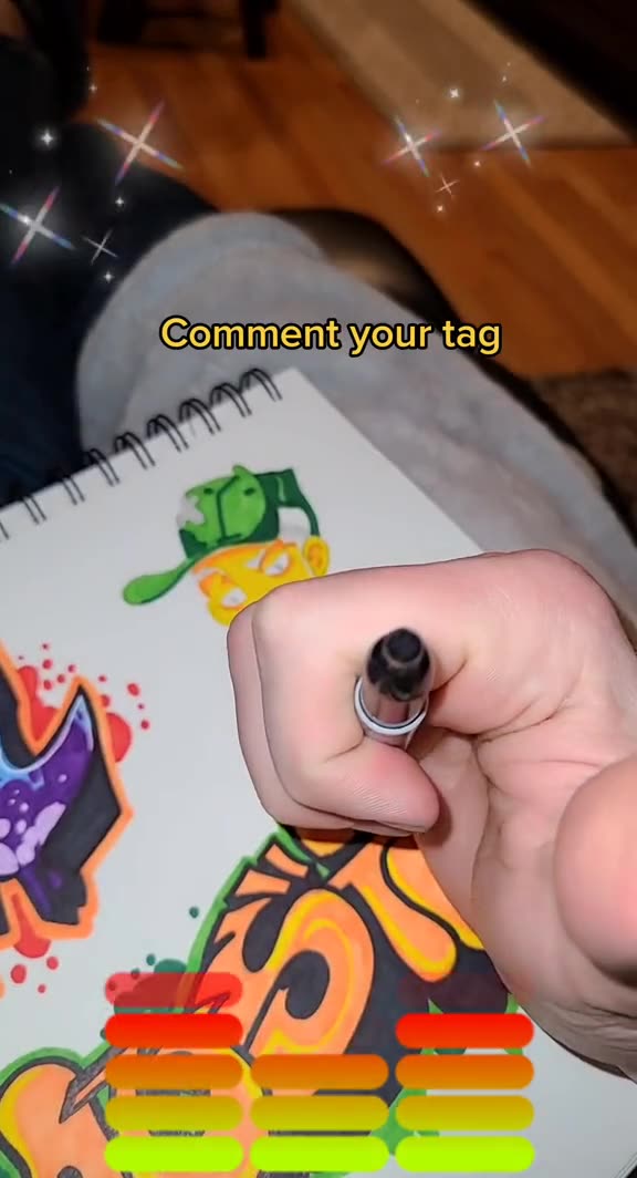 Drawing graffiti character head.