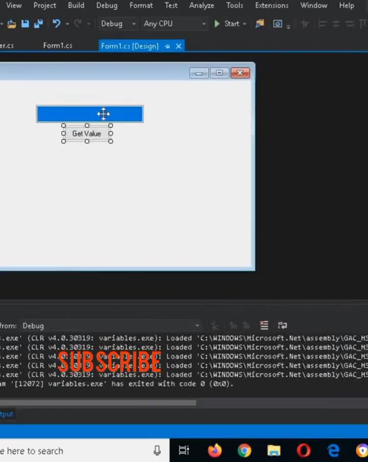 How to create TextBox and Button in c# visual studio #short