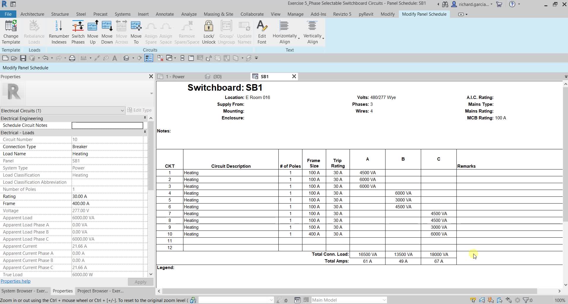 REVIT ELECTRICAL: PHASE SELECTABLE SWITCHBOARD CIRCUIT