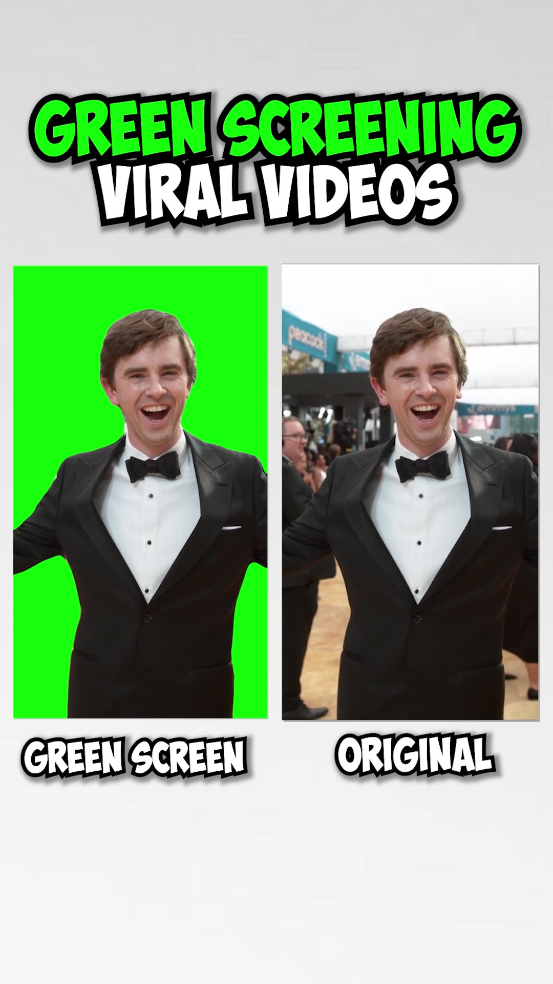 Freddie Highmore Posing on the Red Carpet Meme | Green Screen vs Original