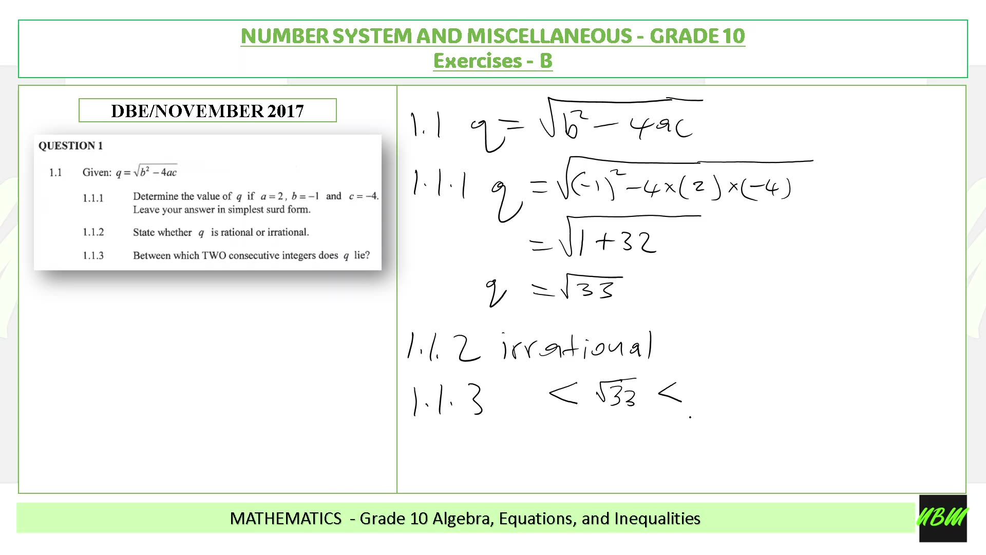 The number system - Algebra