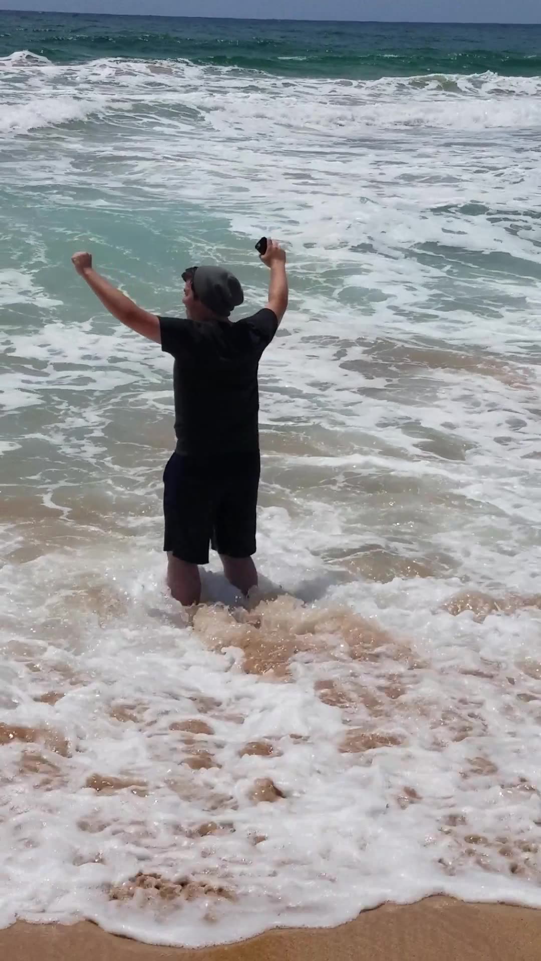 Brendan in Surf at Beach in Kauai
