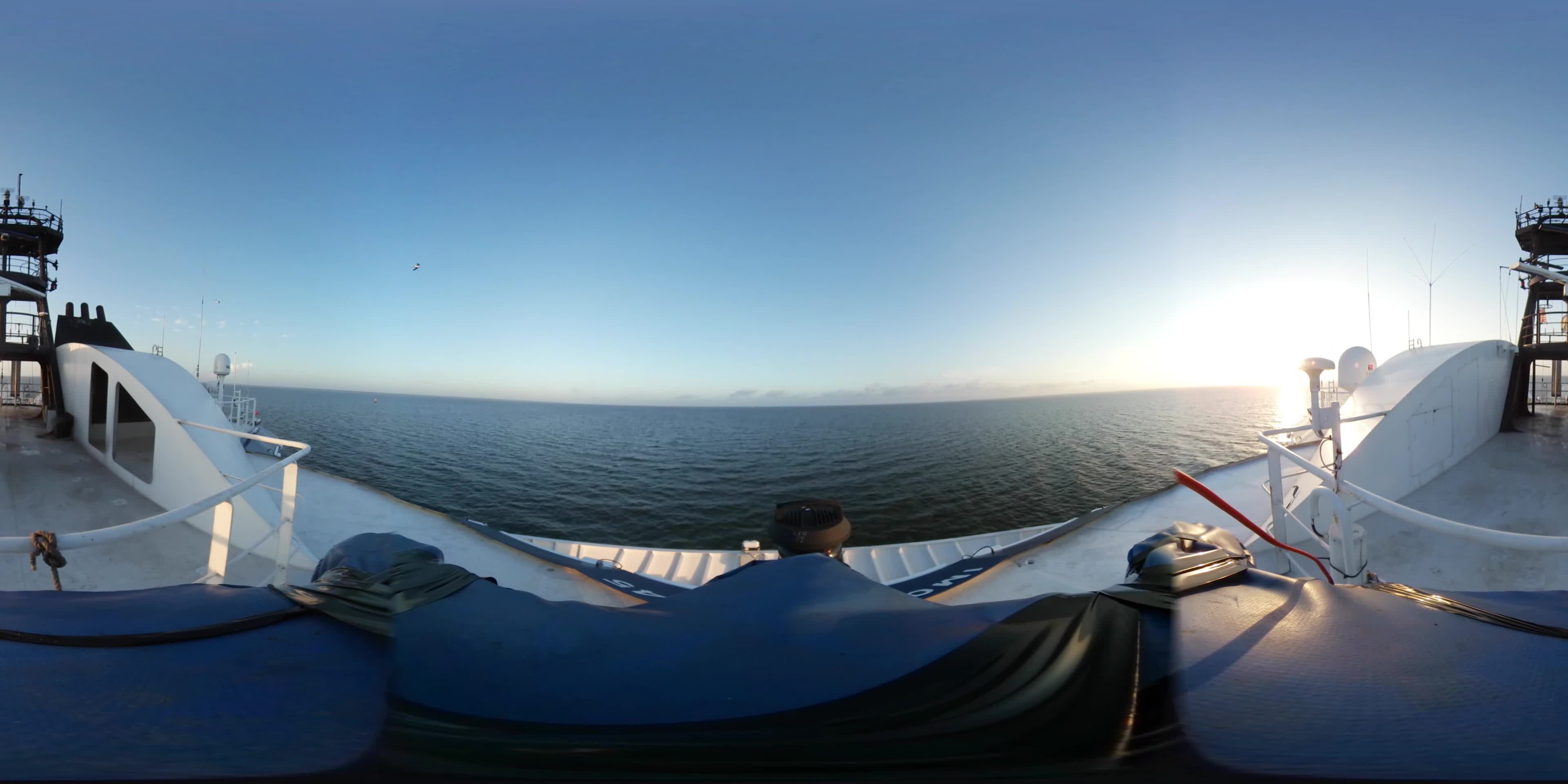 Fast ride through busy shipping channel - 360VR