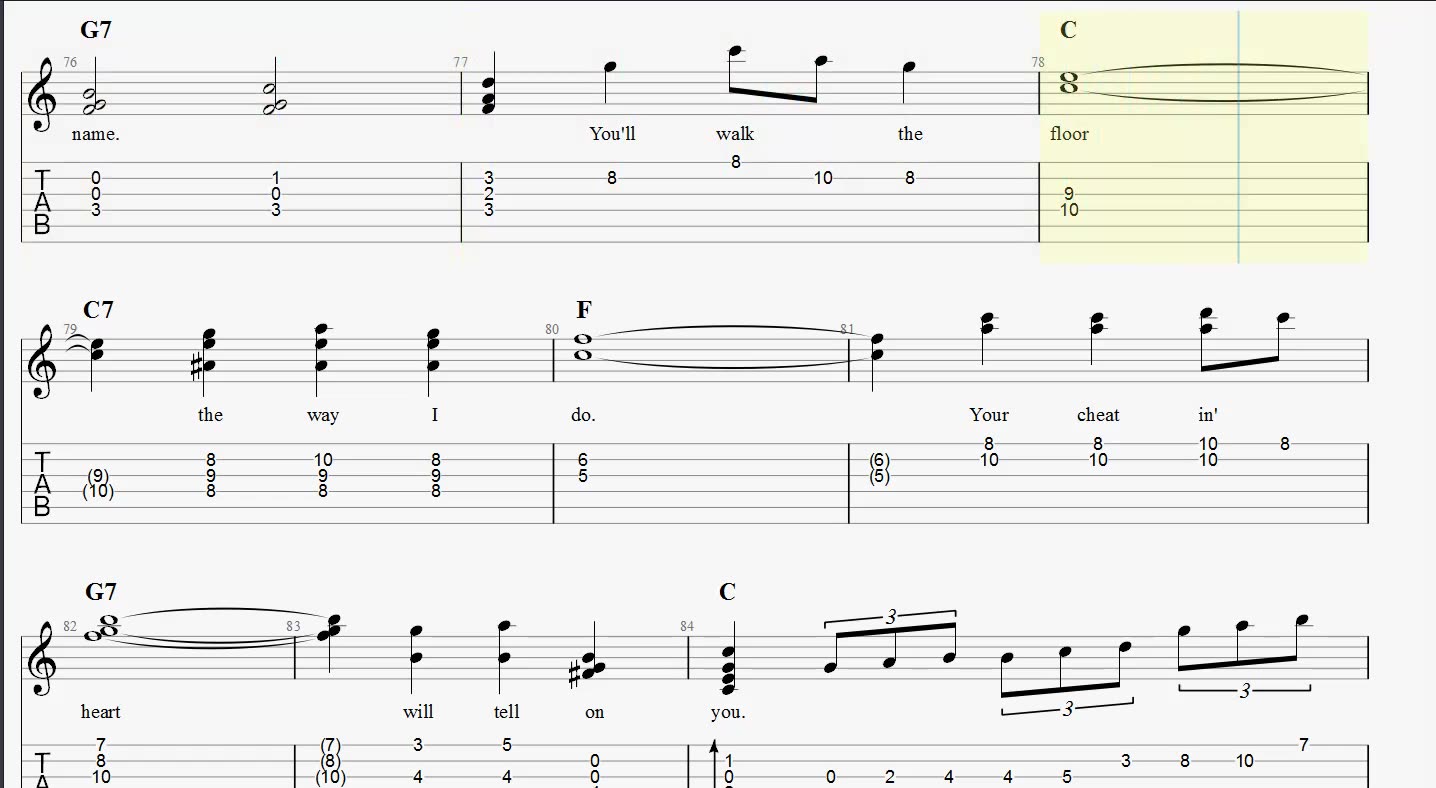 Your Cheating Heart Guitar tabs and music