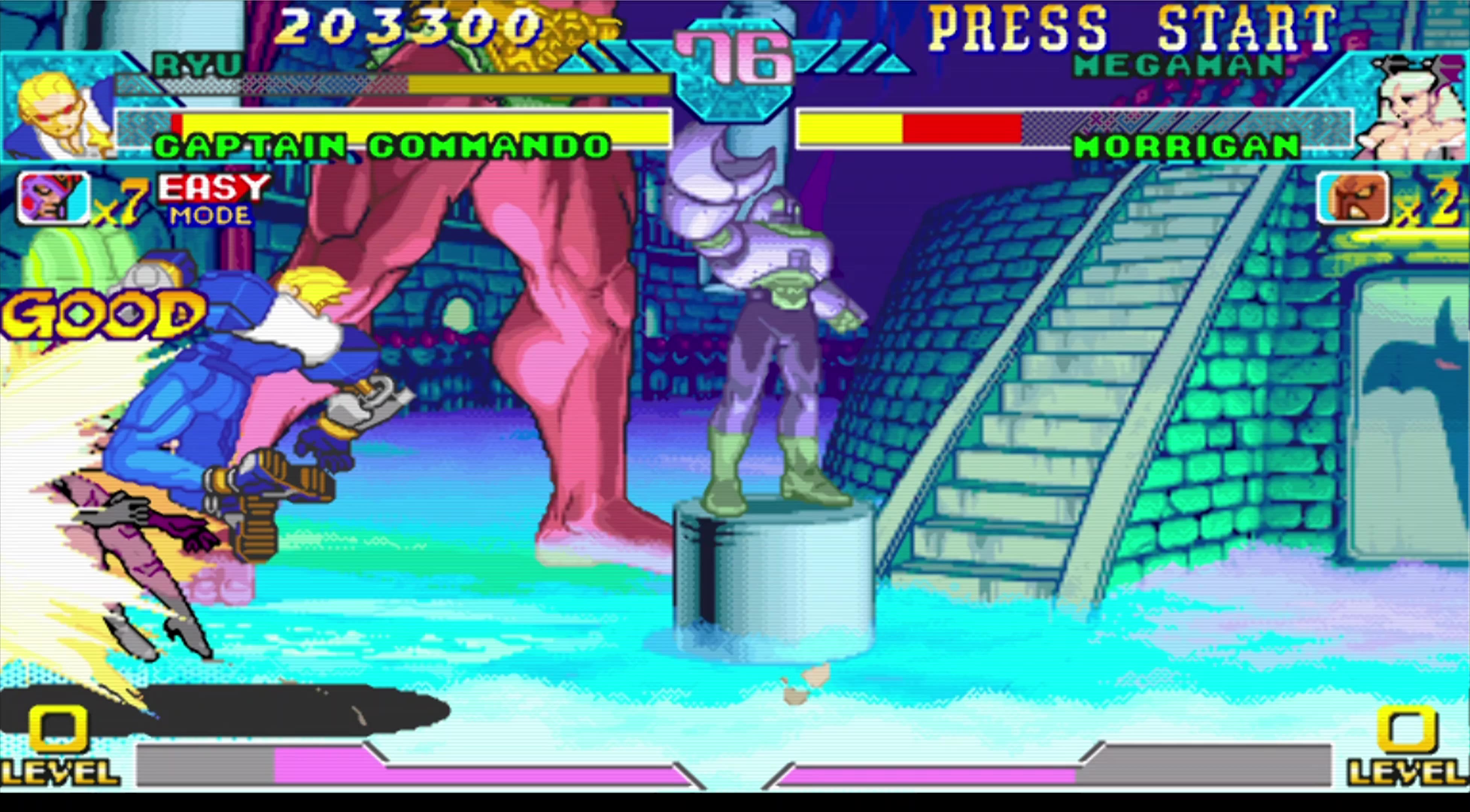 Ryu + Captain Commando vs Megaman + Morrigan