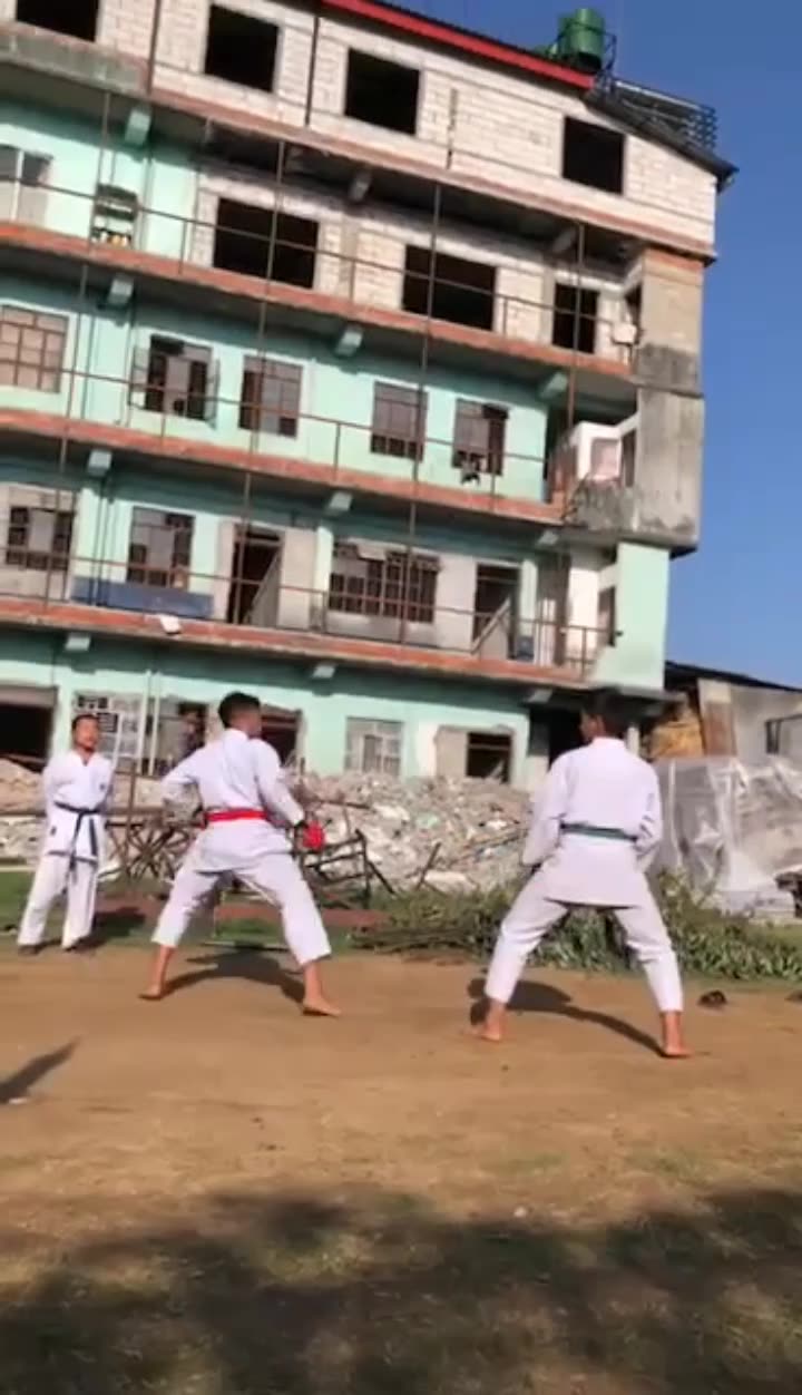 Karate kumite practice