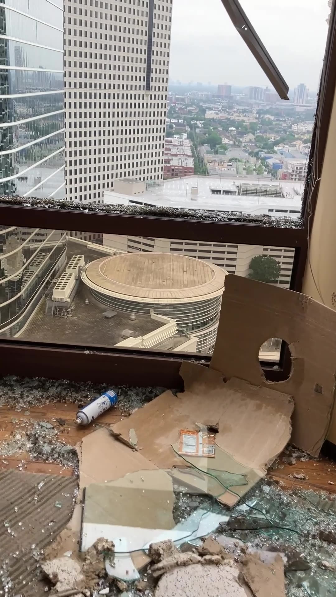 High Rise Windows Shattered After Houston Storm