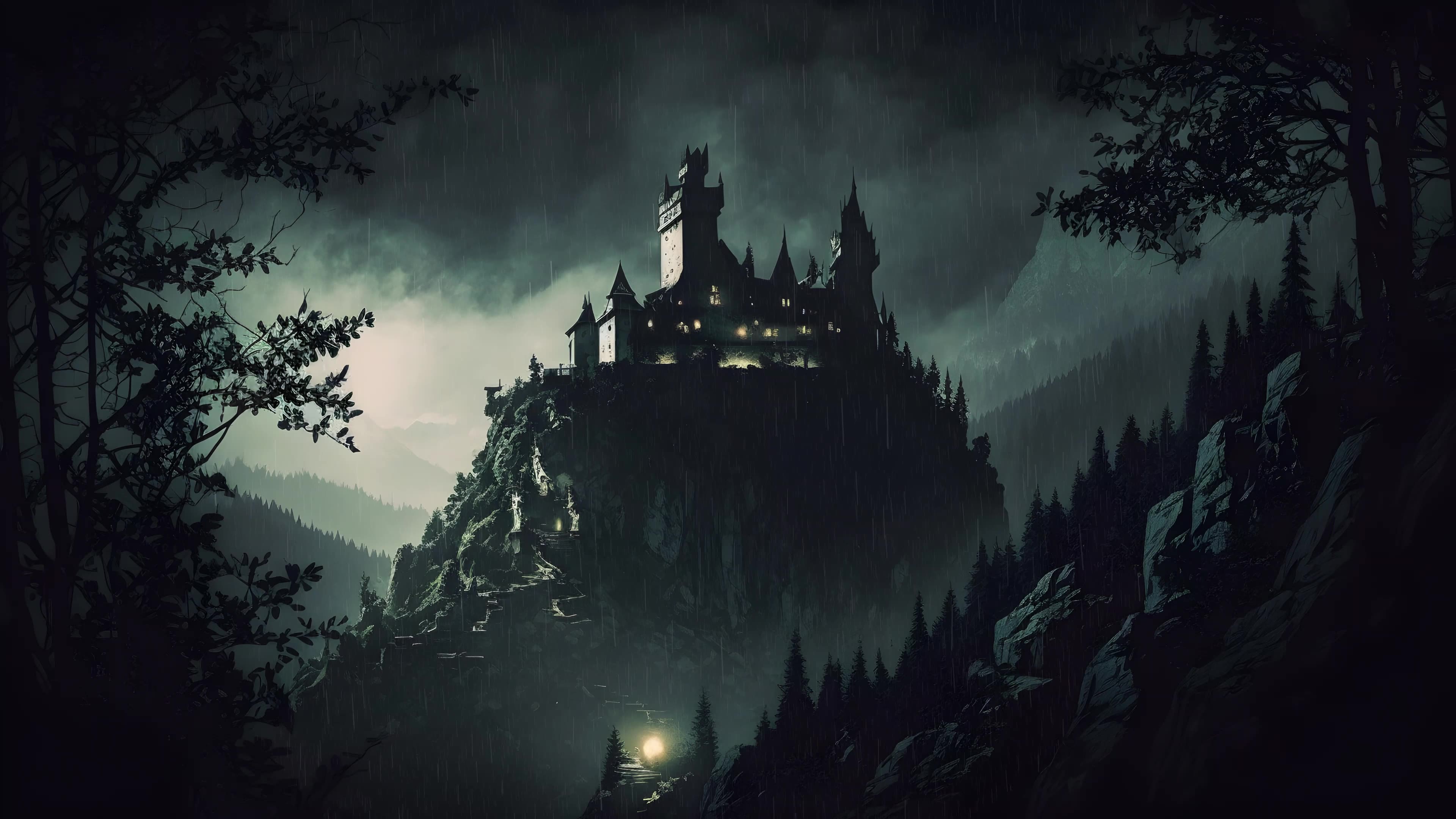 Dracula's Castle 🧛 Relaxing Dark Ambient Thunderstorm & Lightnings ⛈️ ...