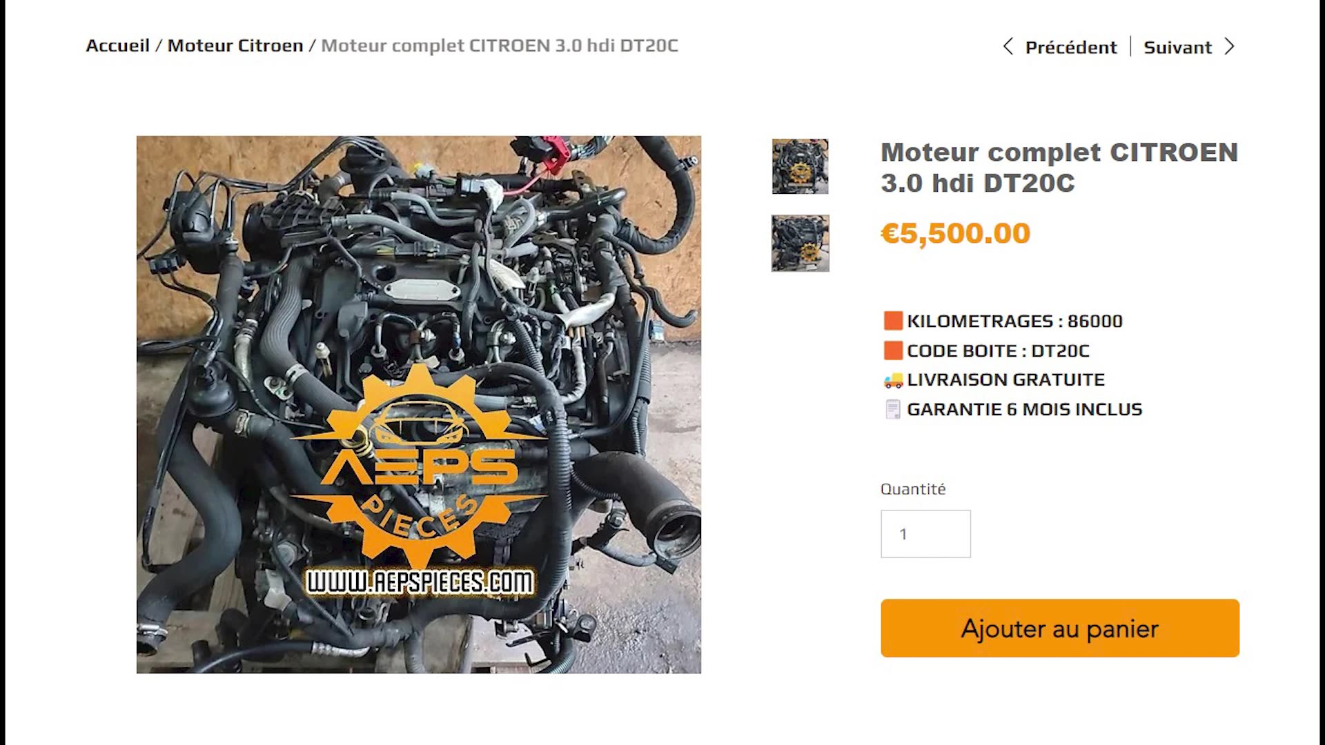 AEPSPIECES.COM - Moteur complet CITROEN 3.0 hdi DT20C