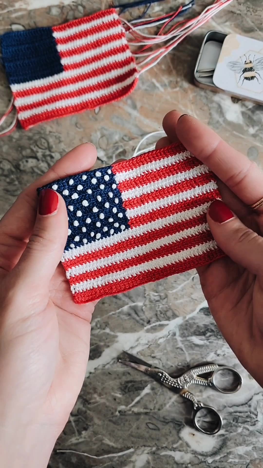 Adding All 50 Stars - Miniature Crocheted American Flag