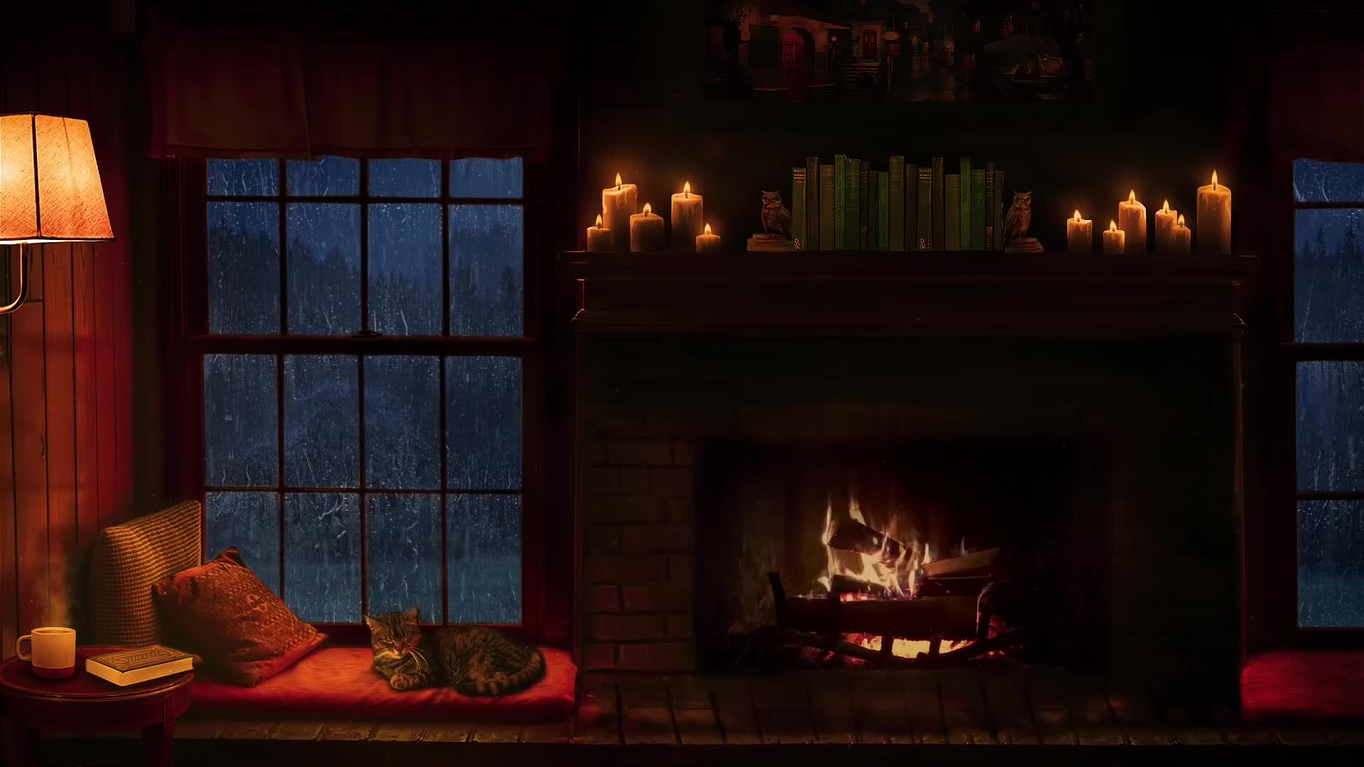 Cozy Cabin Ambiance Rain And Fireplace Sounds At Night For Sleeping