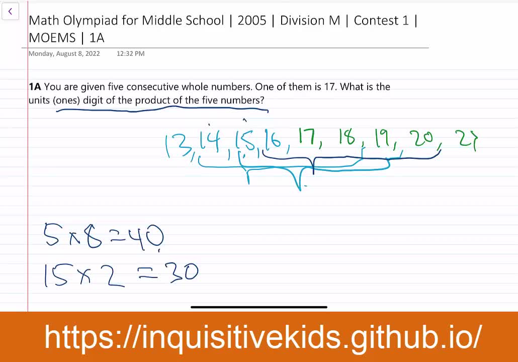 Math Olympiad for Middle School | 2005 | Division M | Contest 1 | MOEMS ...