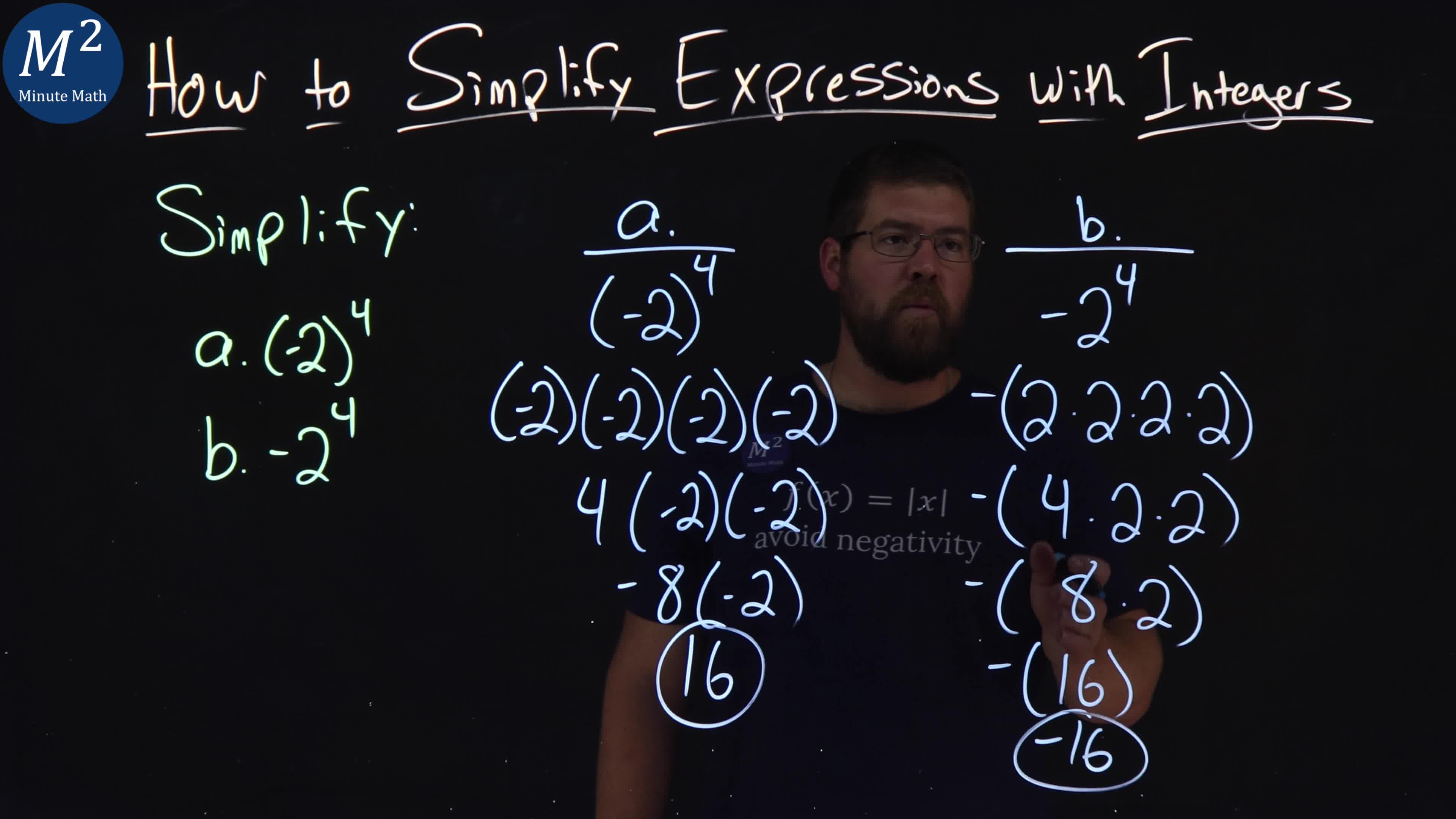 How to Simplify Expressions with Integers | (-2)^4 and -2^4 | Part 2 of ...
